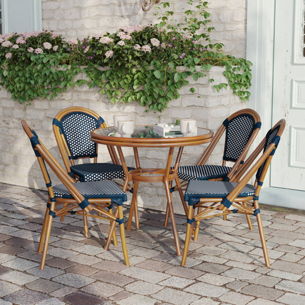 Beachcrest Home Rylan Indoor/Outdoor Commercial French Bistro Set with Table and Four Chairs ...
